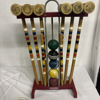 Vintage Wooden CROQUET SET by LAWN PLAY 6-PLAYERS Croquet Set & Stand ...