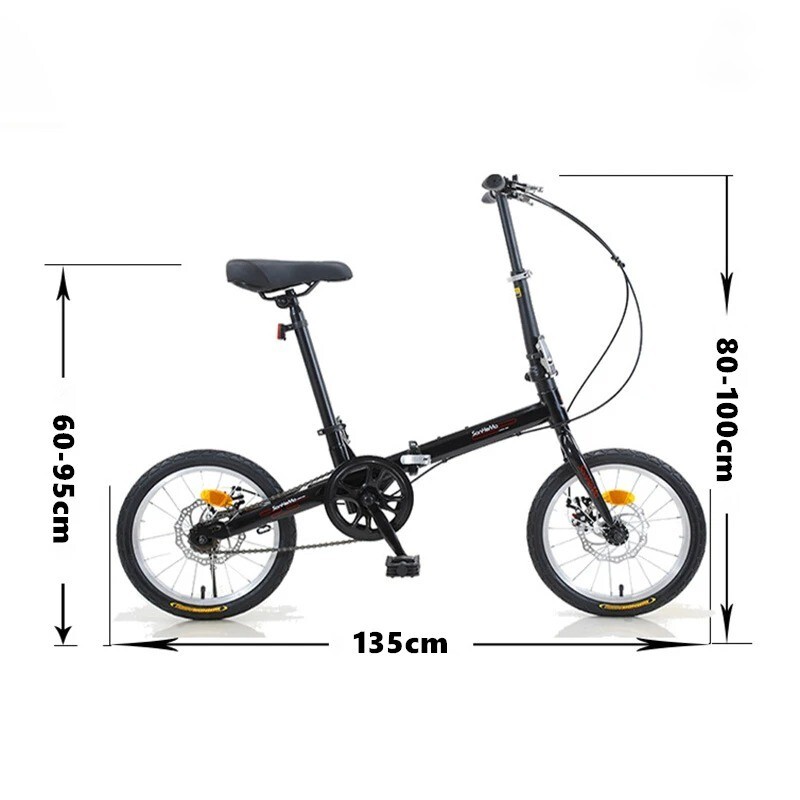 16" Folding Bike Single Speed Disc-brake Portable Bicycle High Carbon ...