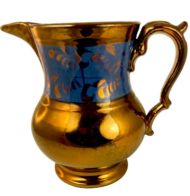 Staffordshire copper Luster water pitcher blue cobalt 6" high Enoch ...