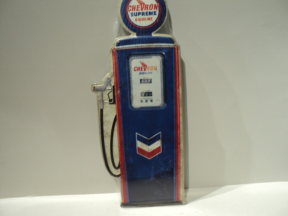 Chevron Metal Gas Pump Sign, 16" Tall Hang Up, Color, Sealed in Plastic ...
