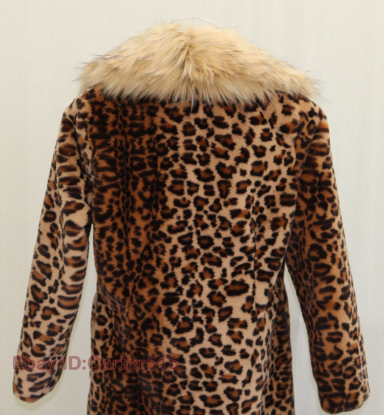 Womens Leopard Winter Thicken Warm Jacket Long Faux Fur Collar Trench ...