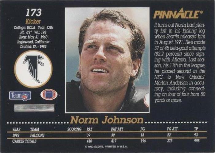 1993 Pinnacle Norm Johnson #173 for sale | eBay