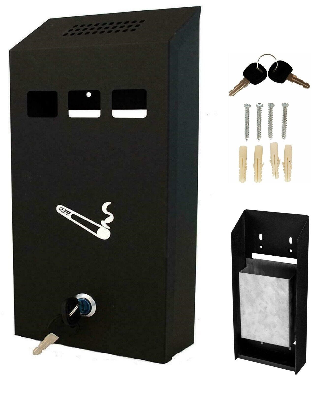 Ashtray Wall Mounted Ash Bin Cigarette Bin Metal With Key Lock | eBay