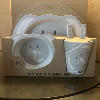 Bamboo Fiber Kid's 5-pc Dinner Set/Elephant/Plate, Bowl, Cup, Fork ...
