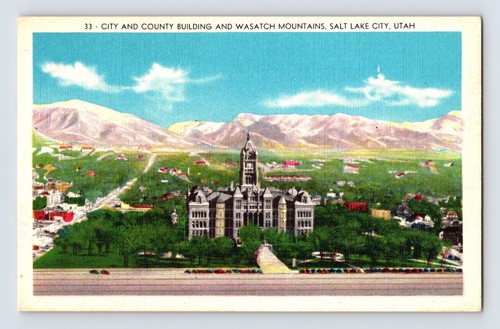 Postcard Utah Salt Lake City UT City Building Wasatch Mountain 1940s ...