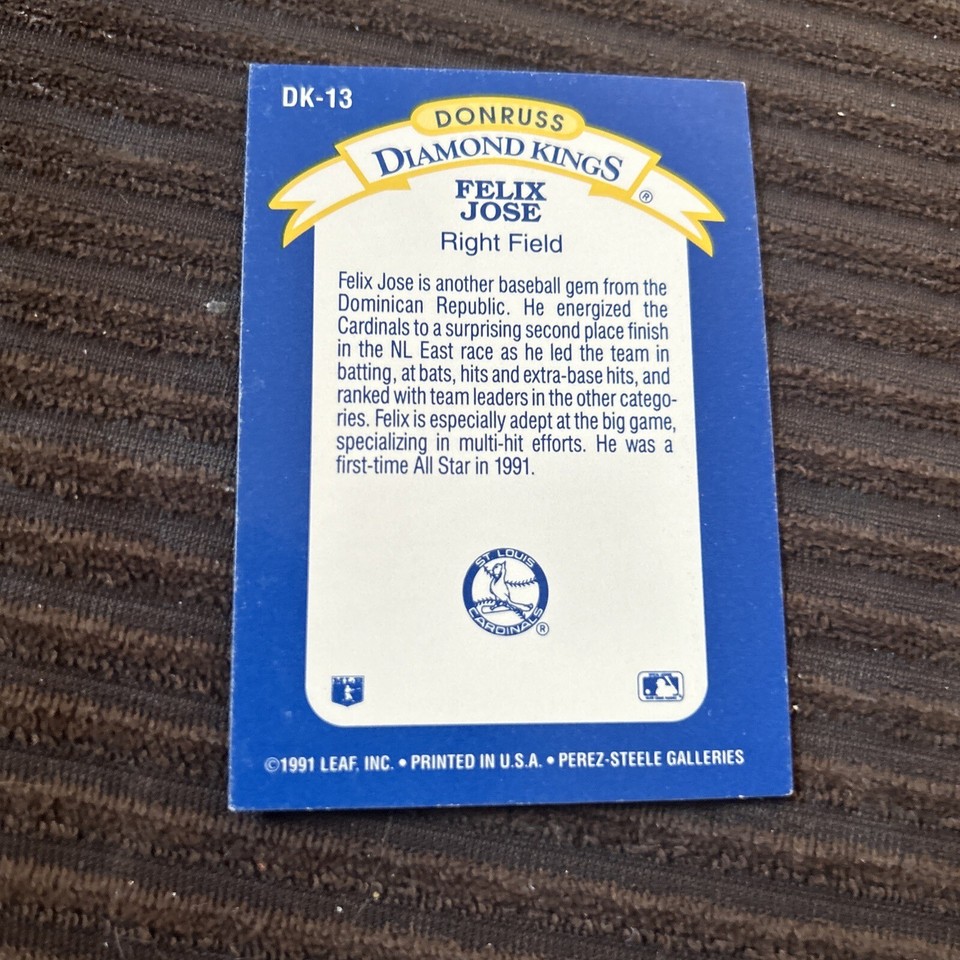 Felix Jose Signed 1992 Donruss Diamond King Baseball Card #13 Cardinals ...