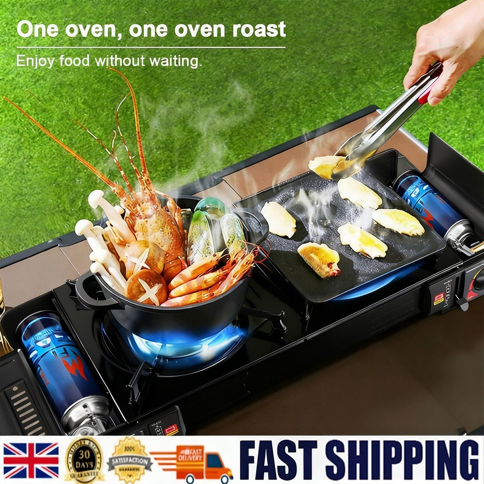Portable Double Burner Gas Stove Camping Butane Cooker Barbecue Gas ...