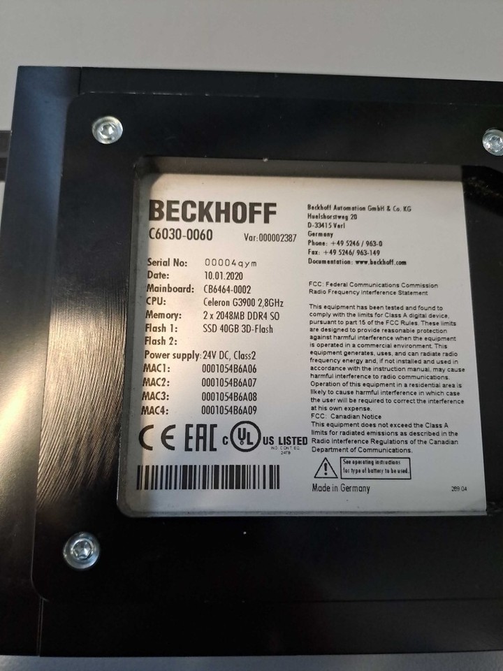 C60300060 - BECKHOFF - C6030-0060 / Ultra-Compact Industrial PC Used ...