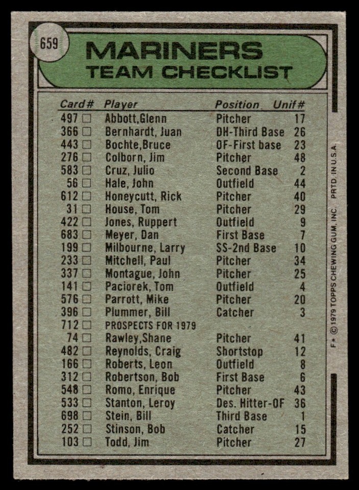 1979 Topps #659 Seattle Mariners - Darrell Johnson - Seattle Mariners ...