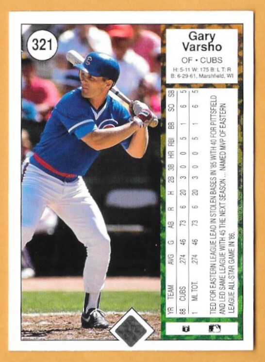 GARY VARSHO CHICAGO CUBS #321 - UPPER DECK NM-MT 1989 | eBay