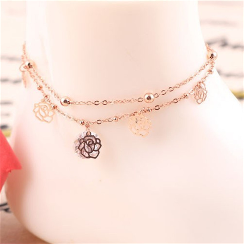 Women Gold Plated Anklets Flower Carving Hollow Ankle Bracelet Foot ...
