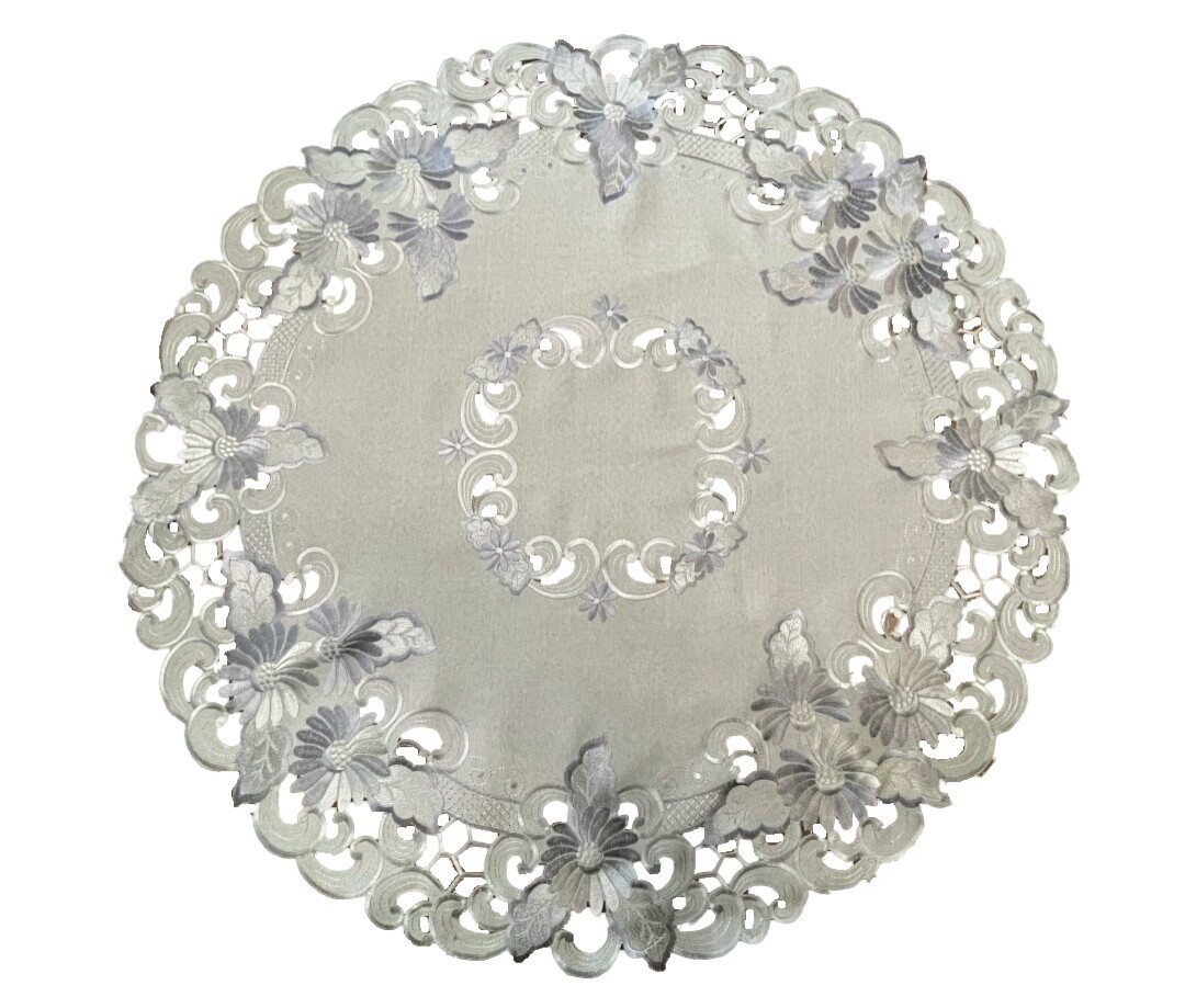 Blumen silber / grau Tischläufer Tischdecke Mitteldecke Deckchen gestickt | eBay.de