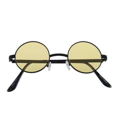 KIDS CHILD SIZE COLORED YELLOW ROUND LENS SUNGLASSES BLACK FRAME HIPPIE ...