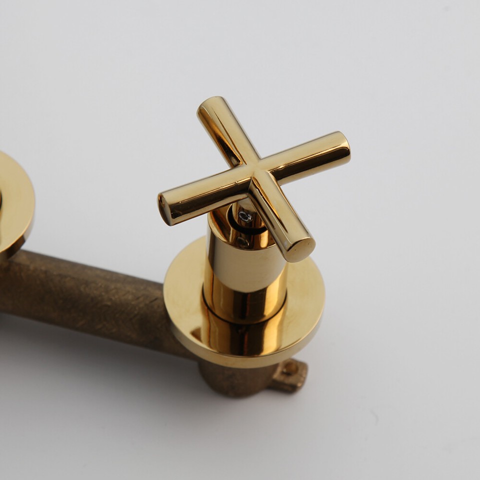 Dual Cross Handle Gold Basin Vessel Faucet Bathroom Sink Mixer Taps ...