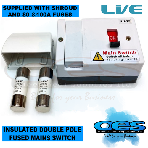 FUSED MAIN SWITCH FUSE ISOLATOR LFIS100 80AMP & 100AMP C/W CABLE SHROUD ...