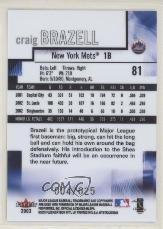 2003 Fleer Mystique - Gold #81 Craig Brazell /25 (RC) for sale online ...