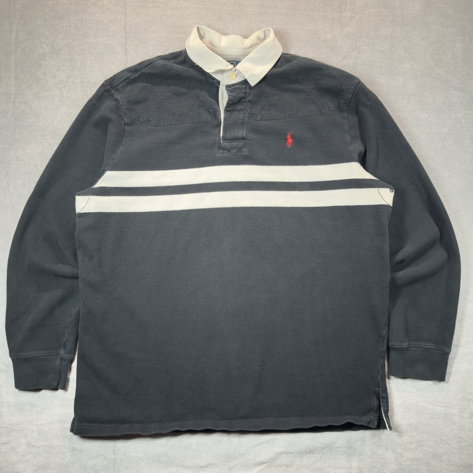 Vintage Polo Ralph Lauren Rugby Polo Mens L Black Striped Quilted ...