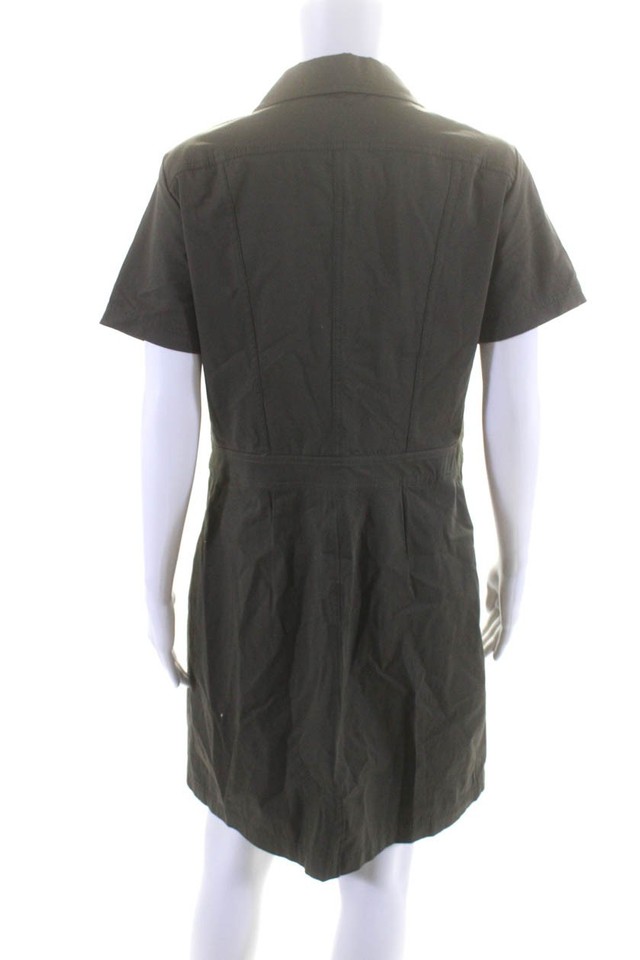 Derek Lam Womens Army Green Collard Short Sleeve Zip A-Line Dress Size ...