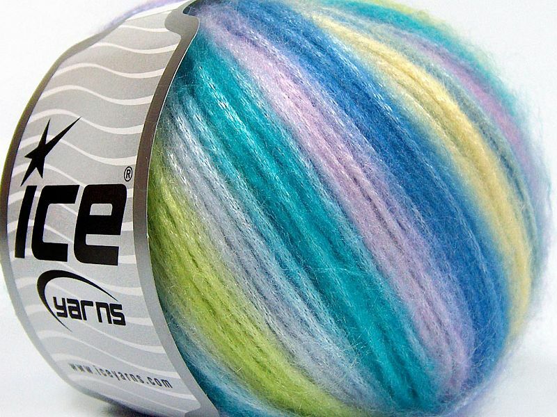 Ice PICASSO Yarn #65917 TURQUOISE LILAC GREEN YELLOW Self Striping 50 ...