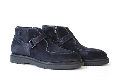 GiampieroNicola L43424 Italian Blue Suede Ankle Boots W Strap and ...