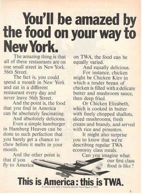 Twa Trans World Airlines 1969 Advertising 'Vintage the Food on Your Way ...