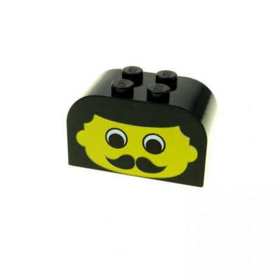 1 x Lego Round Brick Head black yellow 2x4x2 printed with Face Figure ...