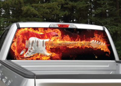 Fender Strat Guitar Fire Flames Rear Window Decal Graphic for Truck SUV ...