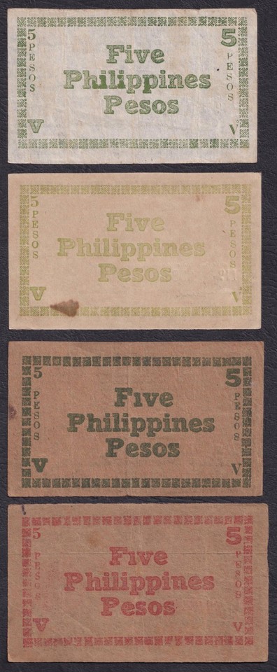 4pcs US Philippine 5 Pesos FREE NEGROS WW2 Emergency Currency Banknotes ...