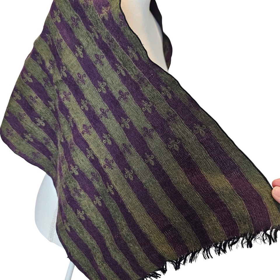 Jean Paul Gaultier Paris Wool Silk Fleur-de-lis Purple Green Scarf Shaw ...
