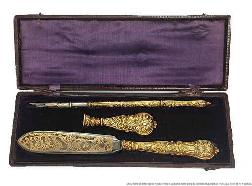 Victorian Ink Pens Desk Set Letter Opener Wax seal Stamp No Monogram | eBay