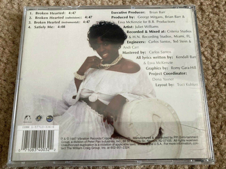 Broken Hearted EP by Juliet Williams (1997 Vibration Records) | eBay