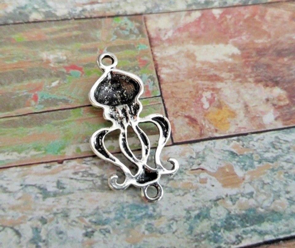 Octopus Pendant Connector Antiqued Silver Steampunk Kraken Charm Link 2 ...