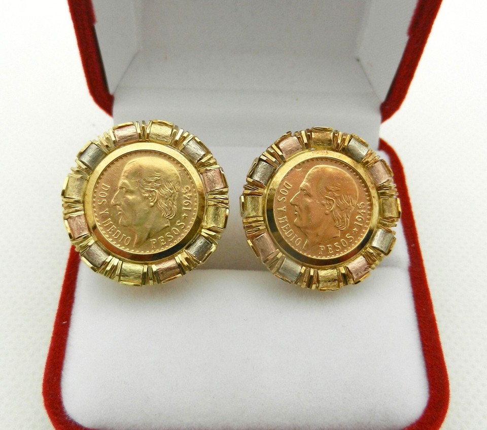 Earrings with 1945 Mexico Dos Y Medio Pesos .900 Fine Gold Coin 14k ...