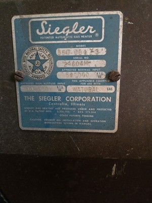 Siegler Automatic Gas Heater model 550-UBA-3 Serial #29604m | eBay