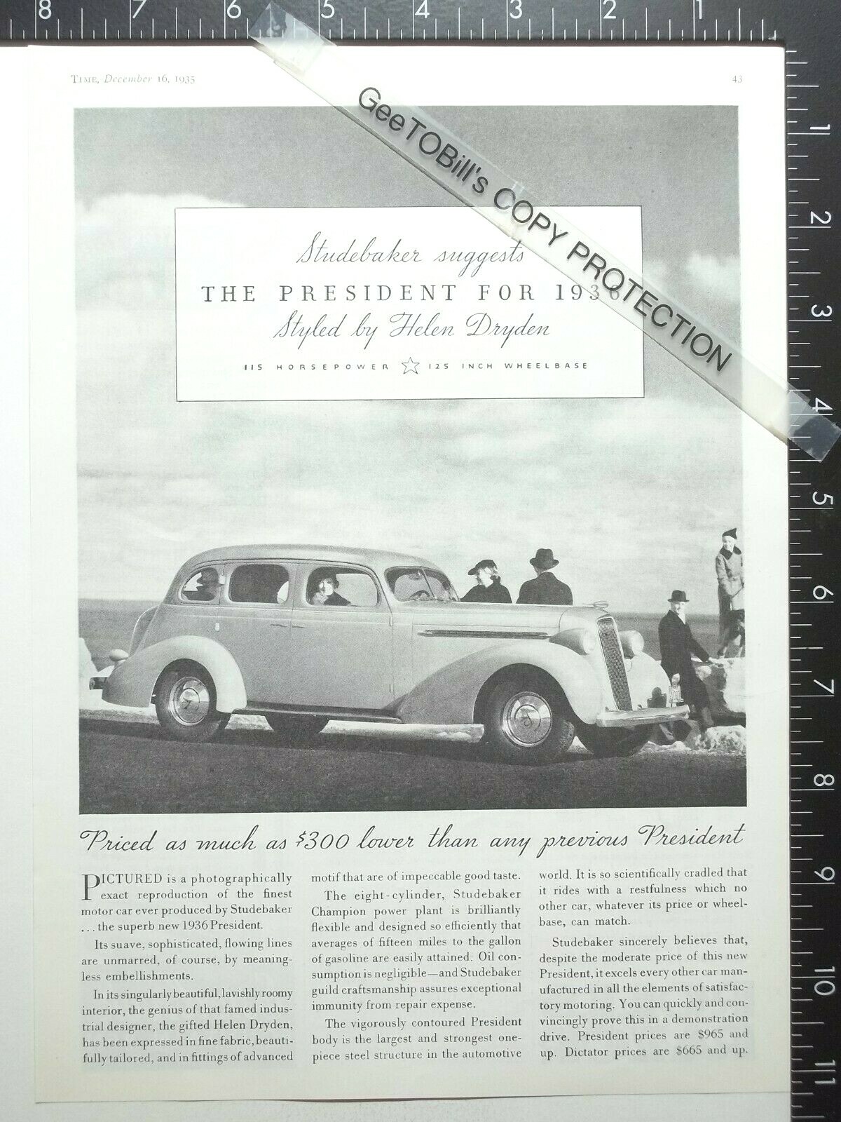 1935 ADVERTISING- 1936 Studebaker President. right fender door grille ...