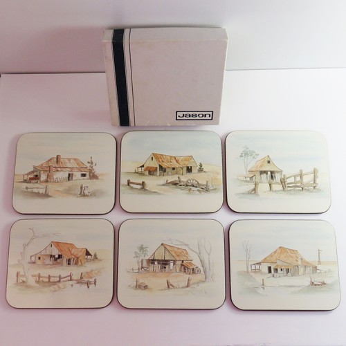 Vintage Set of 6 Jason Drink Coasters, Cork Back, Farm Homestead Art ...