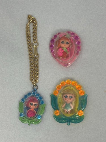 Vtg 3pcs Mattel Liddle Kiddles Jewelry Pin x2 + Bracelet Locket Little ...