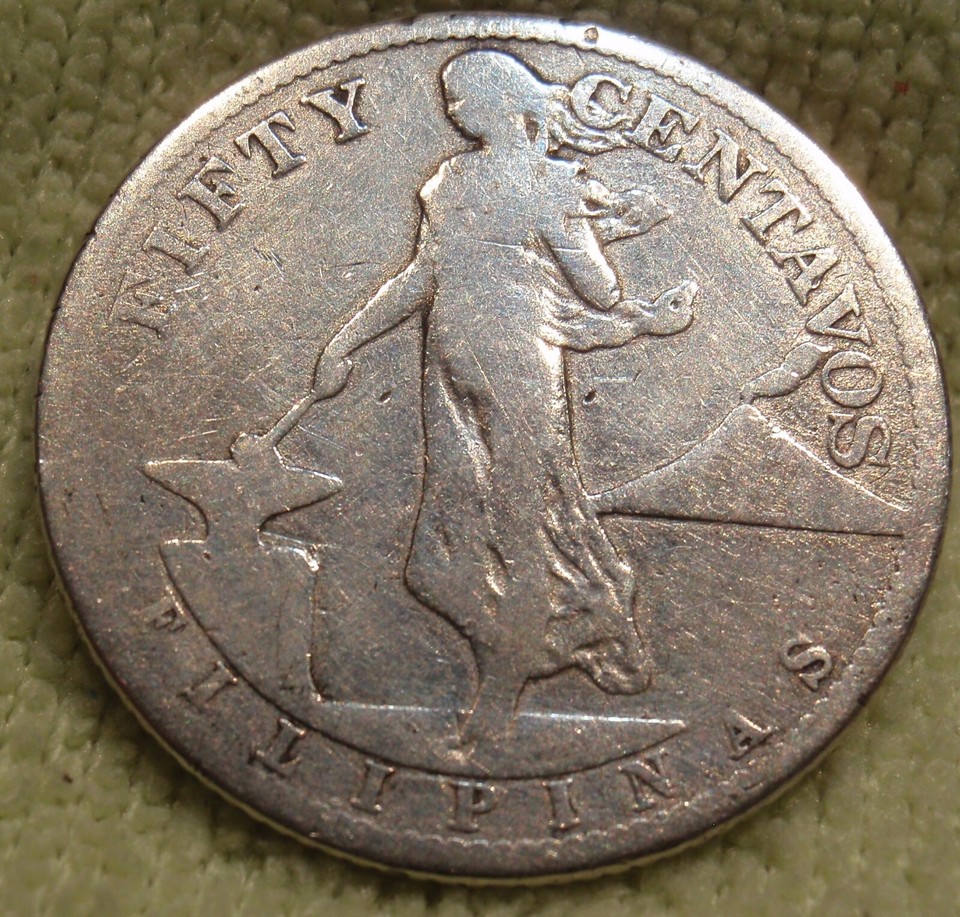 1918 S 50 Centavos Fine Philippines US San Francisco Mint Silver Coin ...