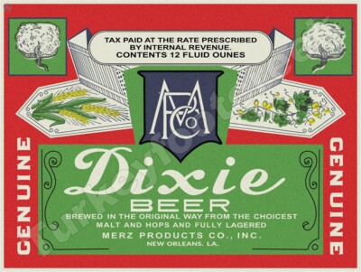 Dixie Beer Label 12" x 16" Metal Sign | eBay