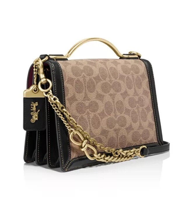 NWT Coach 1941 Riley top handle 22 in Black/Tan/Gold Signature canvas ...