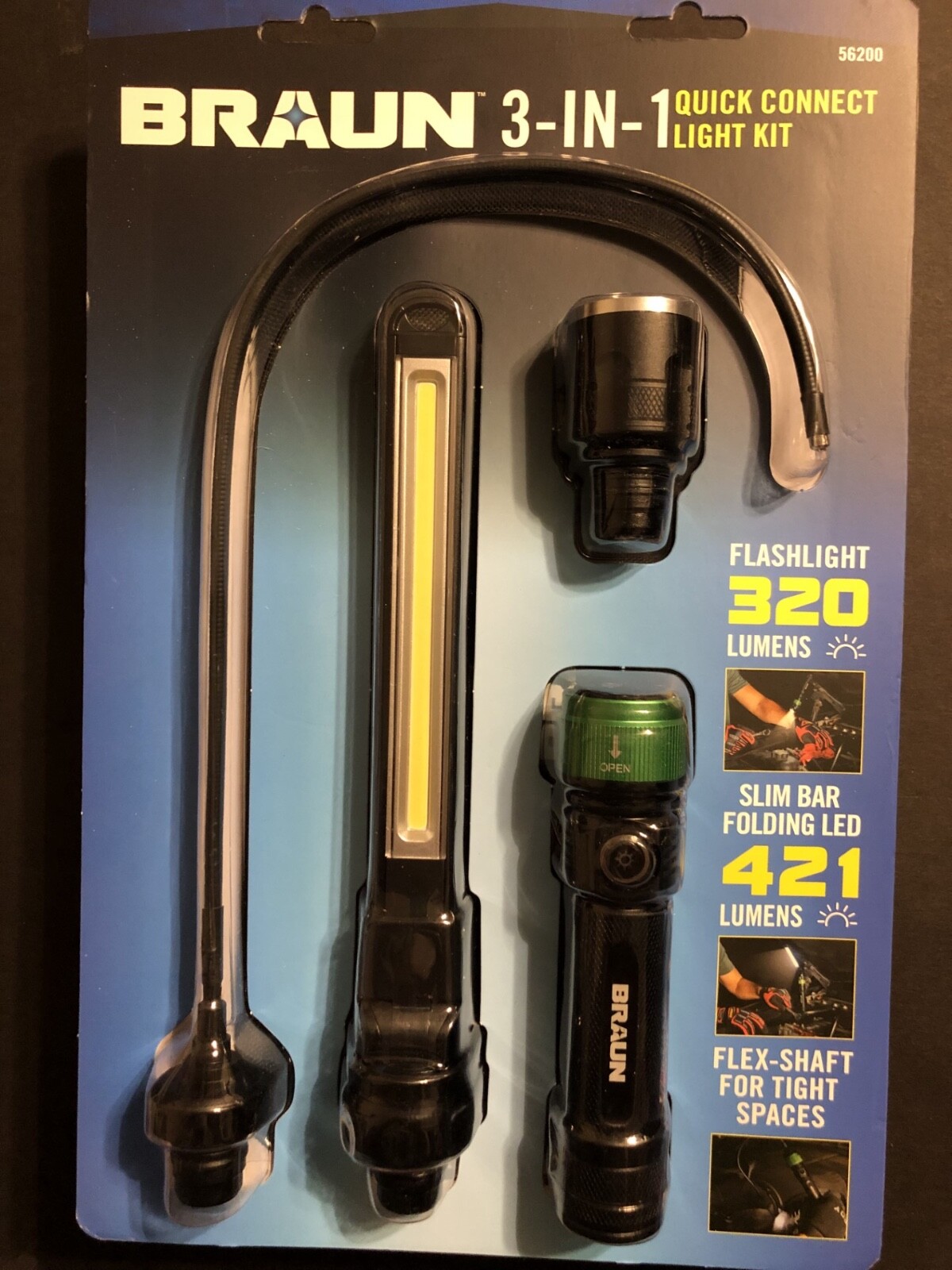 Braun LED 3in1 Quick Connect Light Kit Flashlight Slim Bar Flex-shaft ...