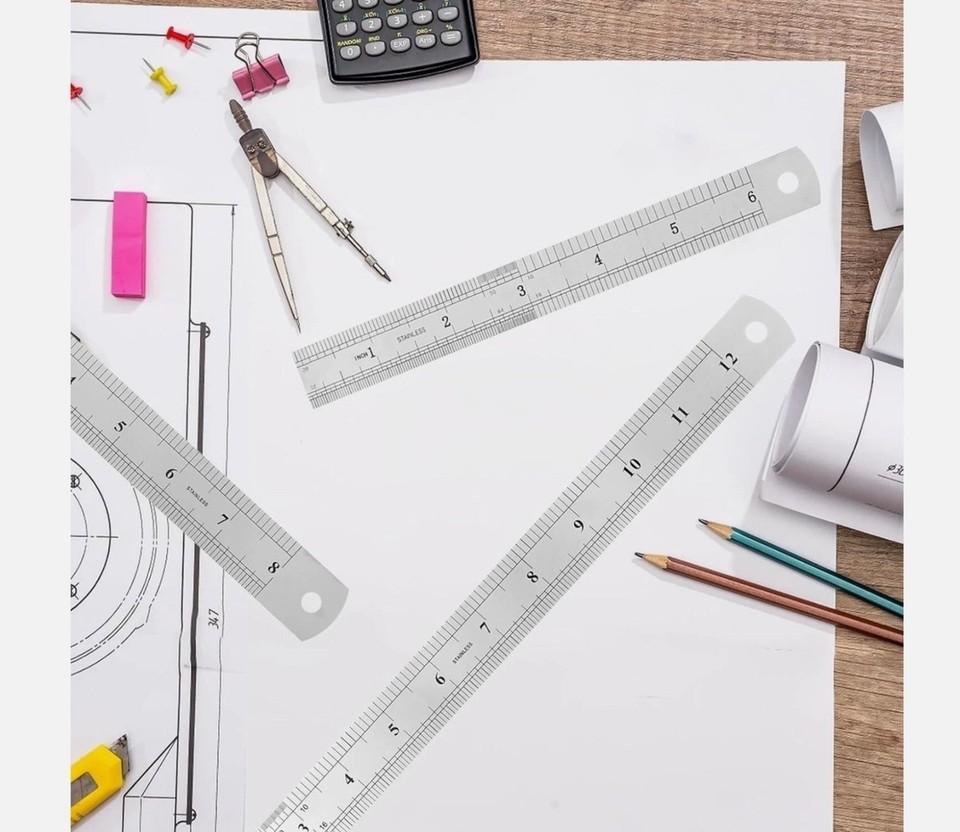 3Pcs Stainless Steel Ruler Set 6 8 12 Inch Metal Ruler with Inch and ...