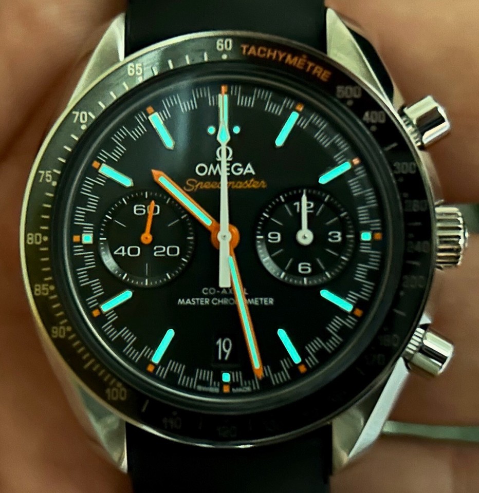 OMEGA Speedmaster RACING CHRONOGRAPH Black Orange Accents 44.25mm Box ...