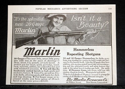1914 OLD MAGAZINE PRINT AD, MARLIN FIREARMS, NEW 20 GAUGE SHOTGUN, IT'S ...