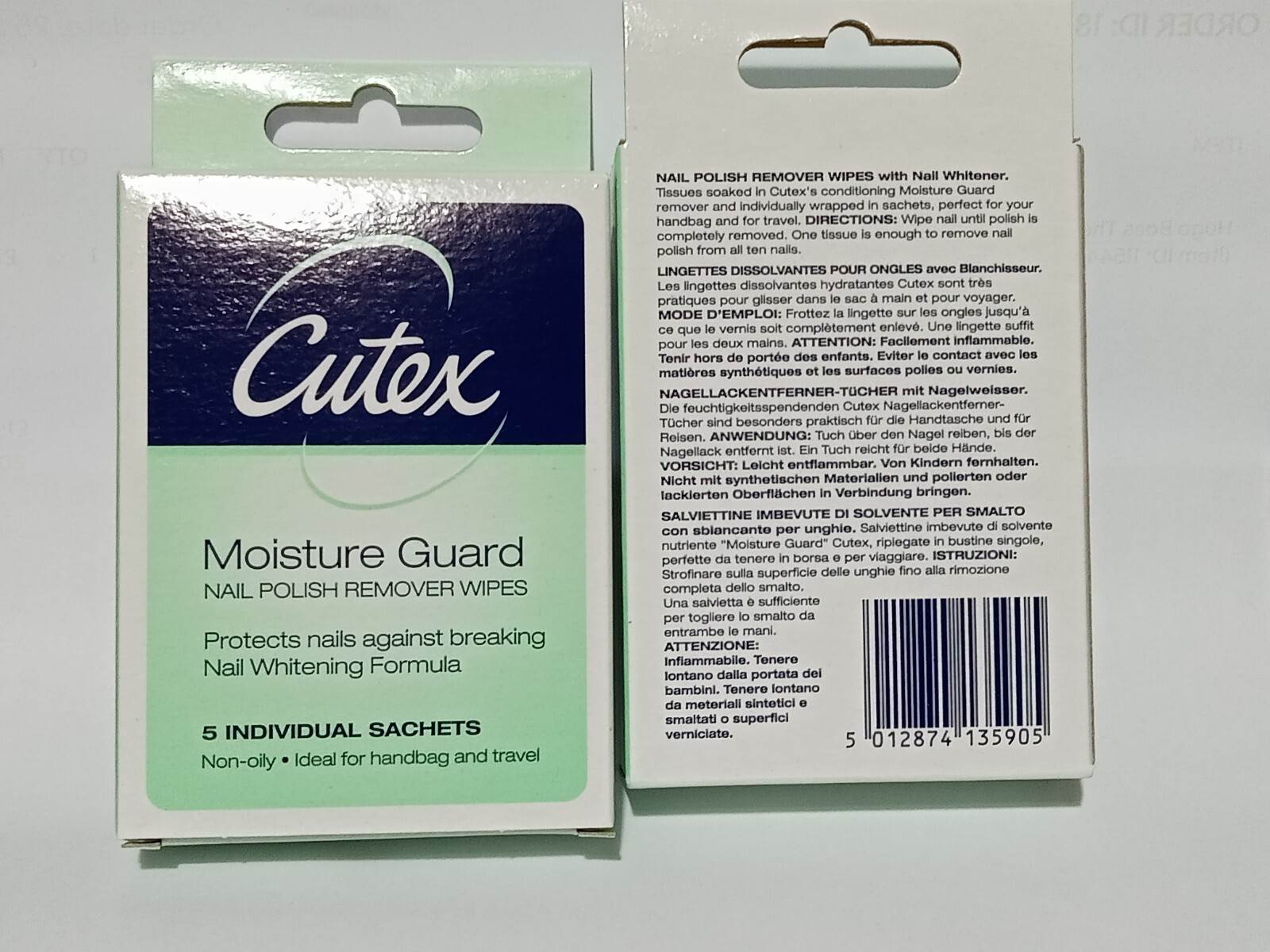 Cutex Moisture Guard Nail Polish Remover Wipes 5 Individual Sachets for ...