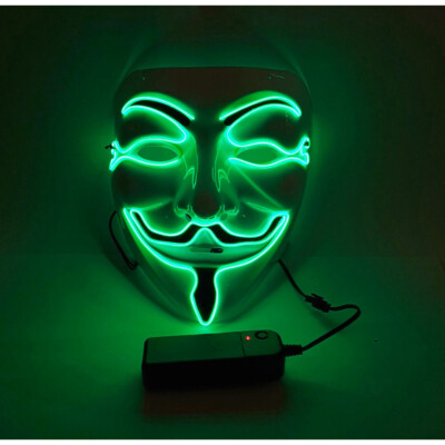 GREEN Light Up LED Anonymous Hacker V Vendetta Mask Halloween Horror ...