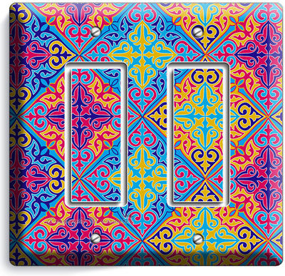 DAMASK ARABIC COLORFUL PATTERN DOUBLE GFCI LIGHT SWITCH WALL PLATE ...