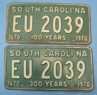 Matched pair 1970 South Carolina license plates | eBay
