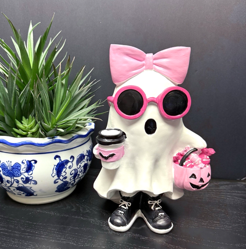 Sassy Ghost Girl With Pink Bow & Latte Viral Halloween Pinkoween NEW | eBay