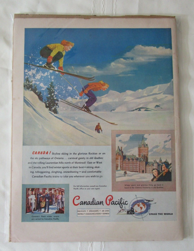 CANADIAN PACIFIC Train 1947 Color Vintage Travel Ad Chateau Frontenac ...